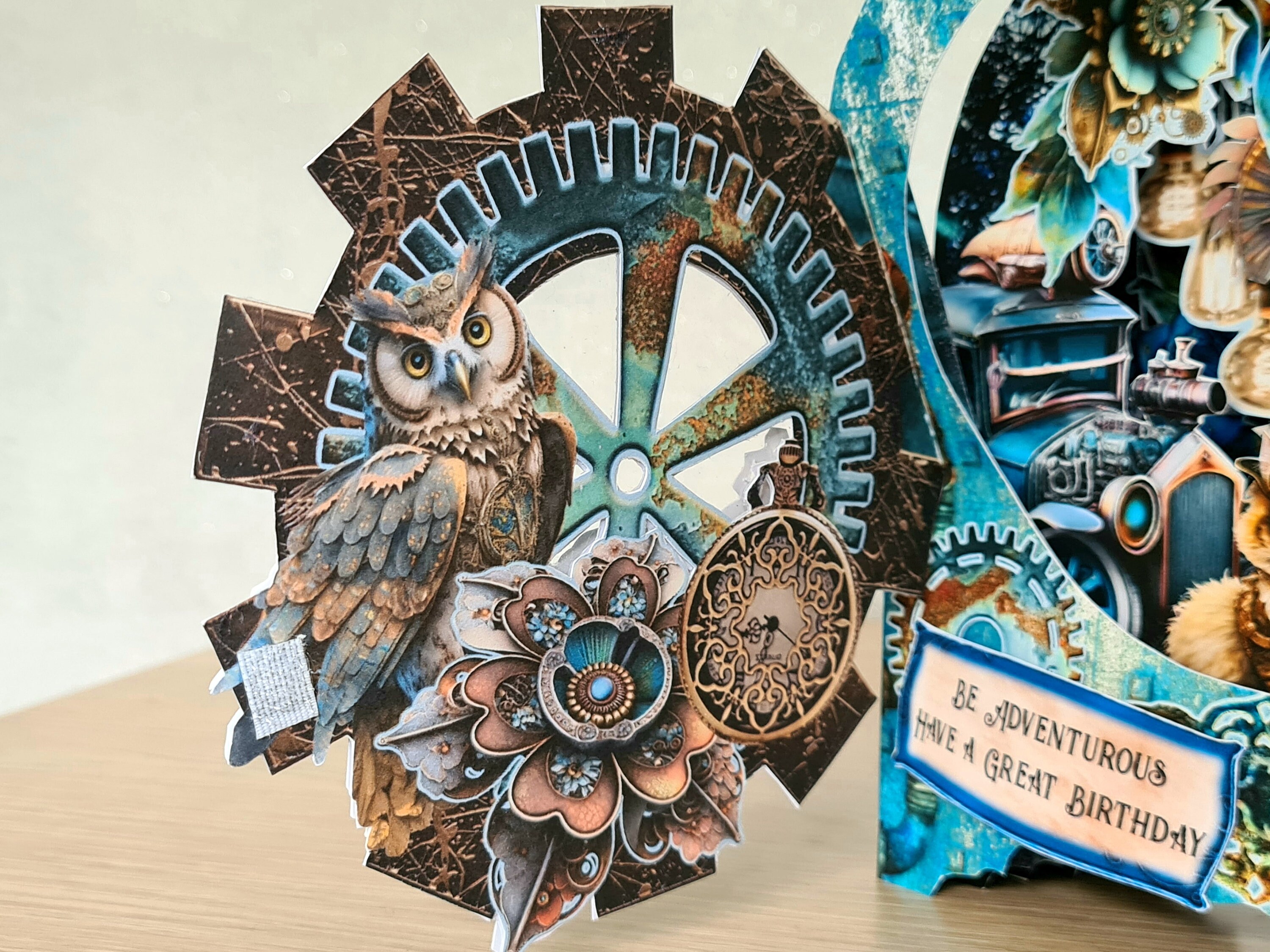 Handmade Steampunk Owl 3D Pop-up Birthday Card - Etsy UK