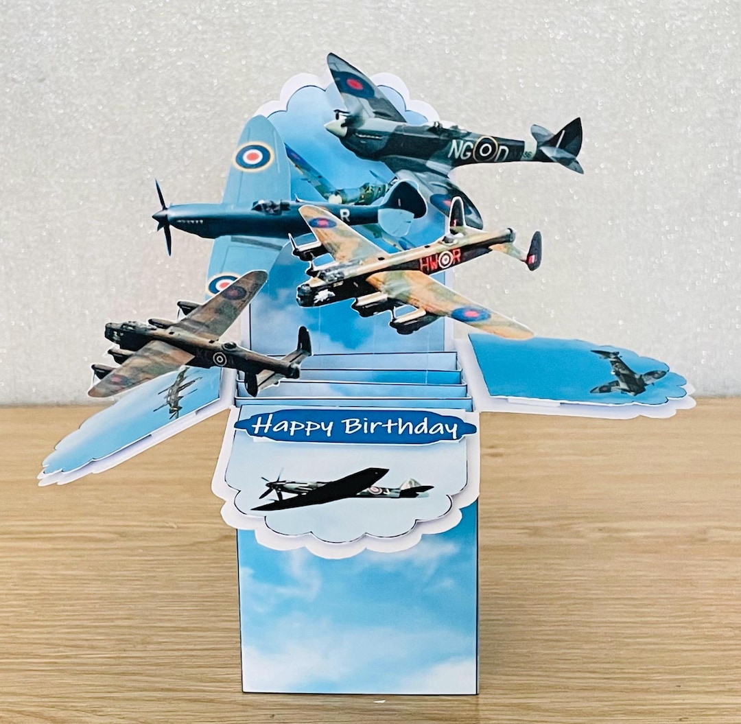 WWII Airplane Birthday Card, Spitfire Pop up Card for Him, RAF Planes ...