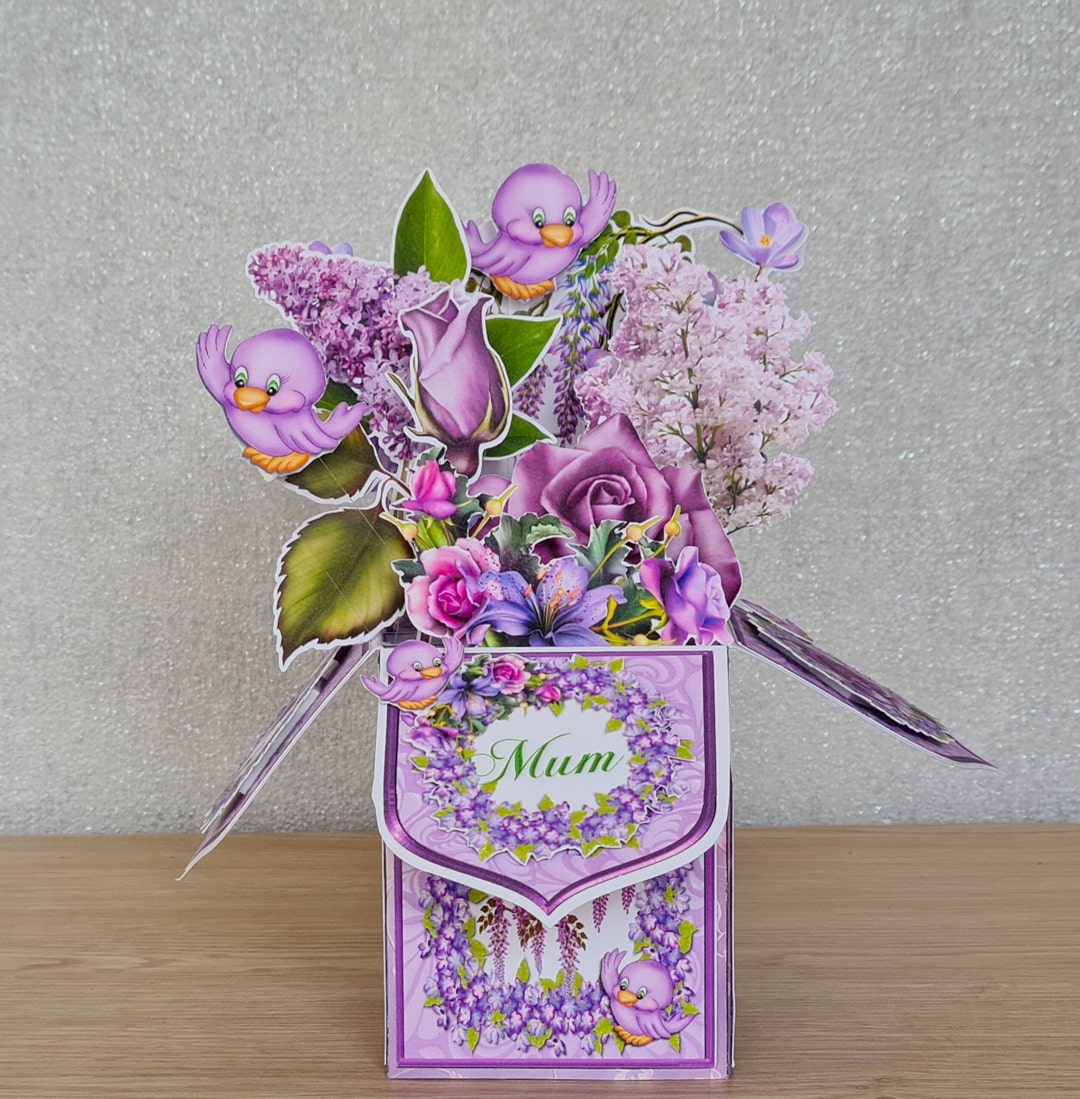 Floral Birthday Card for Mum, Birds and Flowers Pop up Card, Handmade ...