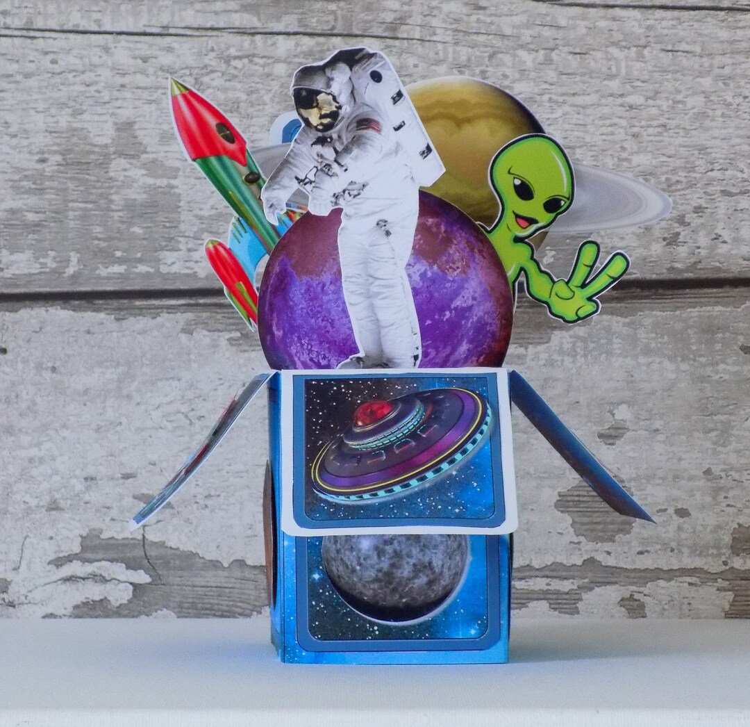 Astronaut Birthday Card, Aliens Pop up Box Card for Kids, Outer Space ...
