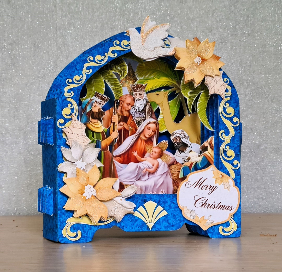 Nativity Scene Christmas 3D Card, Personalised Religious Card for ...