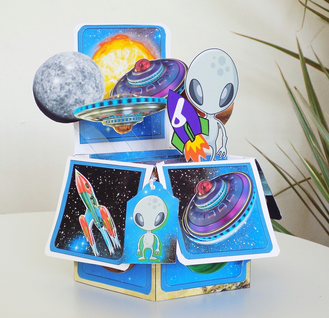 Birthday Pop up Card Alien, Planets Card, Outer Space Card, Age Card ...