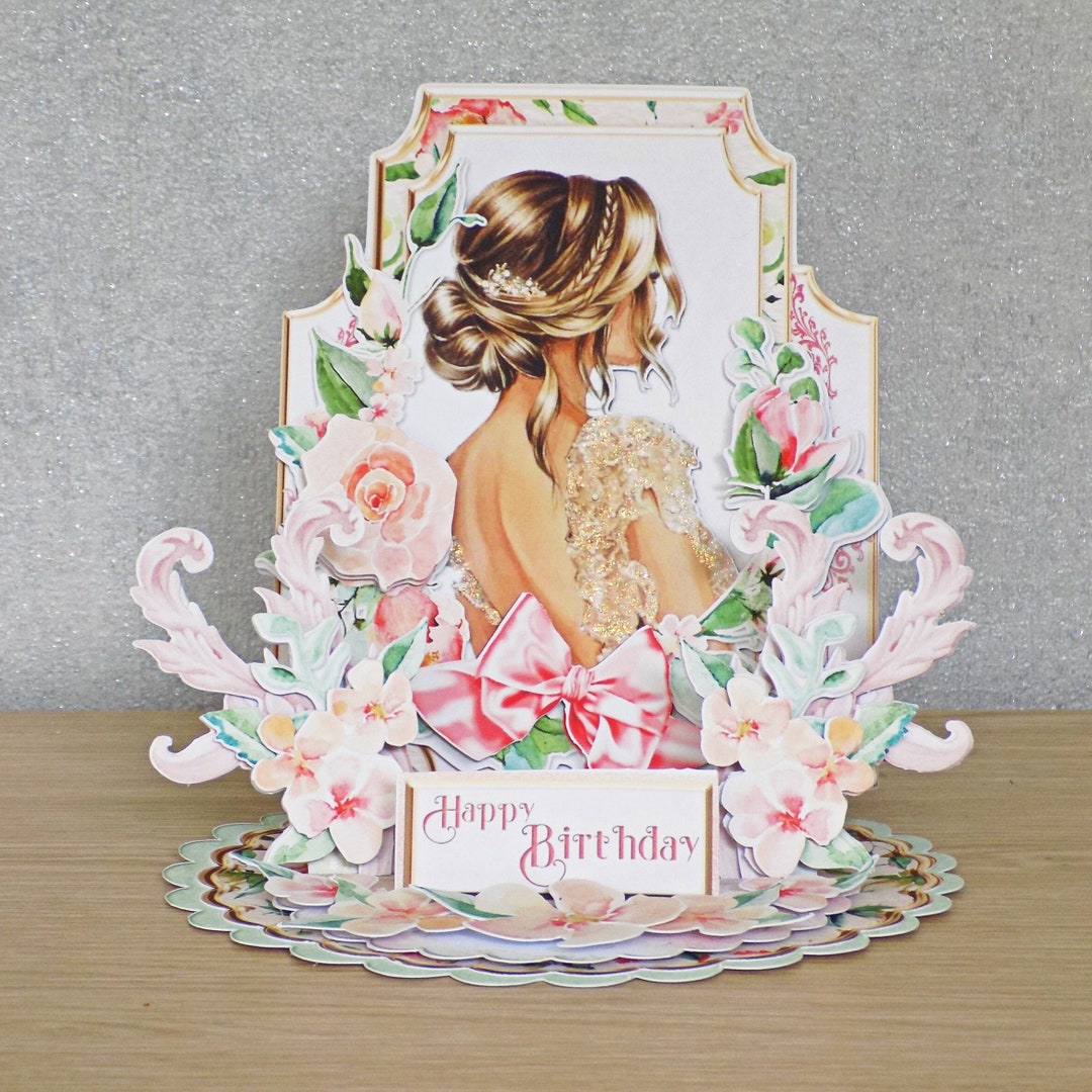 Handmade 3D Pop up Birthday Card: Modern Lady Floral Design - Etsy UK