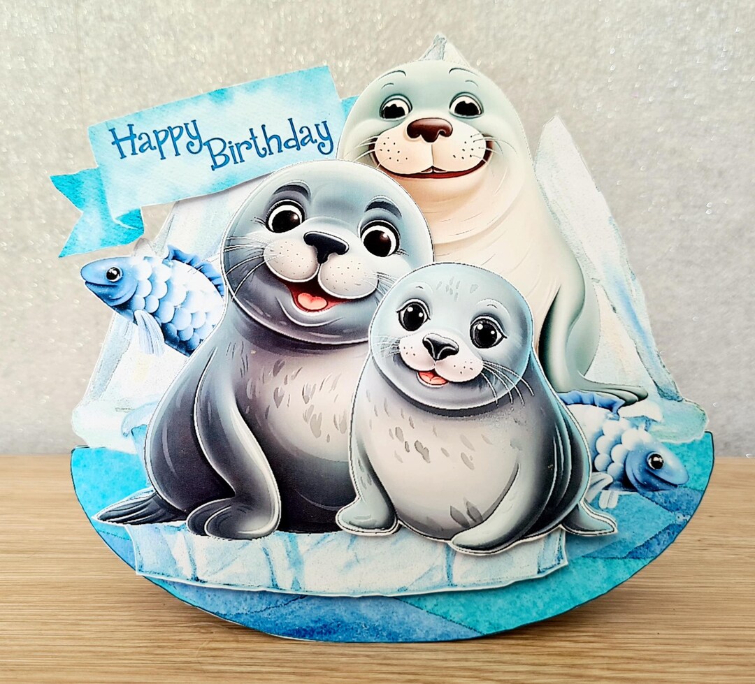 Seal Birthday Card: Handmade Marine Life Ocean Theme, for Children - Etsy
