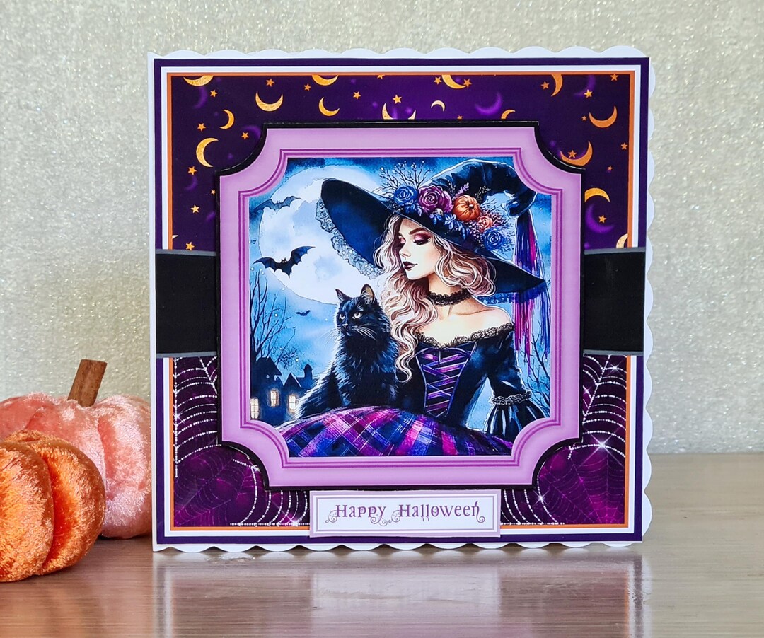 Handmade Halloween Witch Card: Gothic Black Cat Design - Etsy