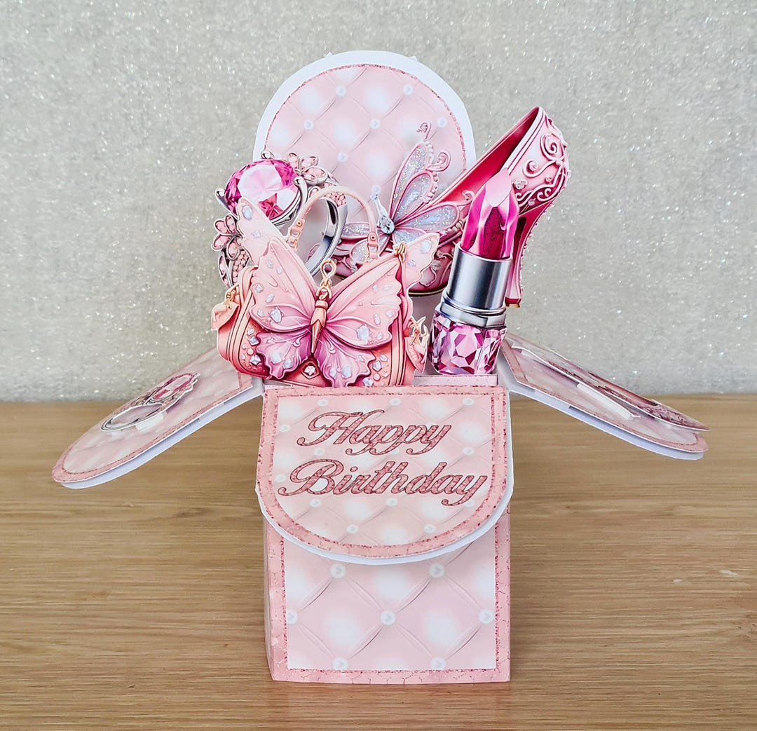 Glam Pop-up Birthday Card: Fashion Handbag, Shoe, Butterfly - Etsy