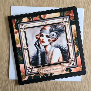 Art Deco Roaring 20s Birthday Card Women, Roaring 20s Flapper Lady ...