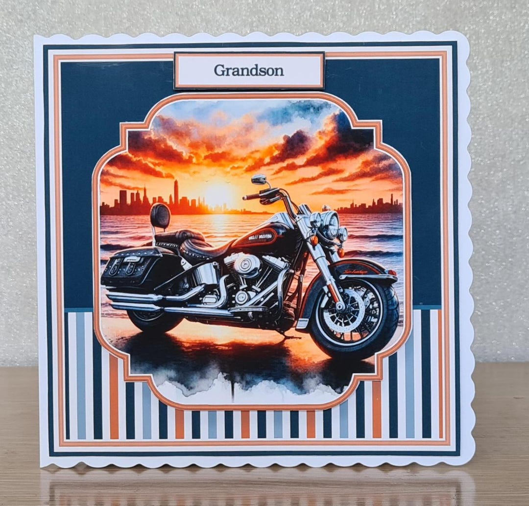 Grandson Birthday Card, Harley Davidson Card, Handmade Cards for Him ...