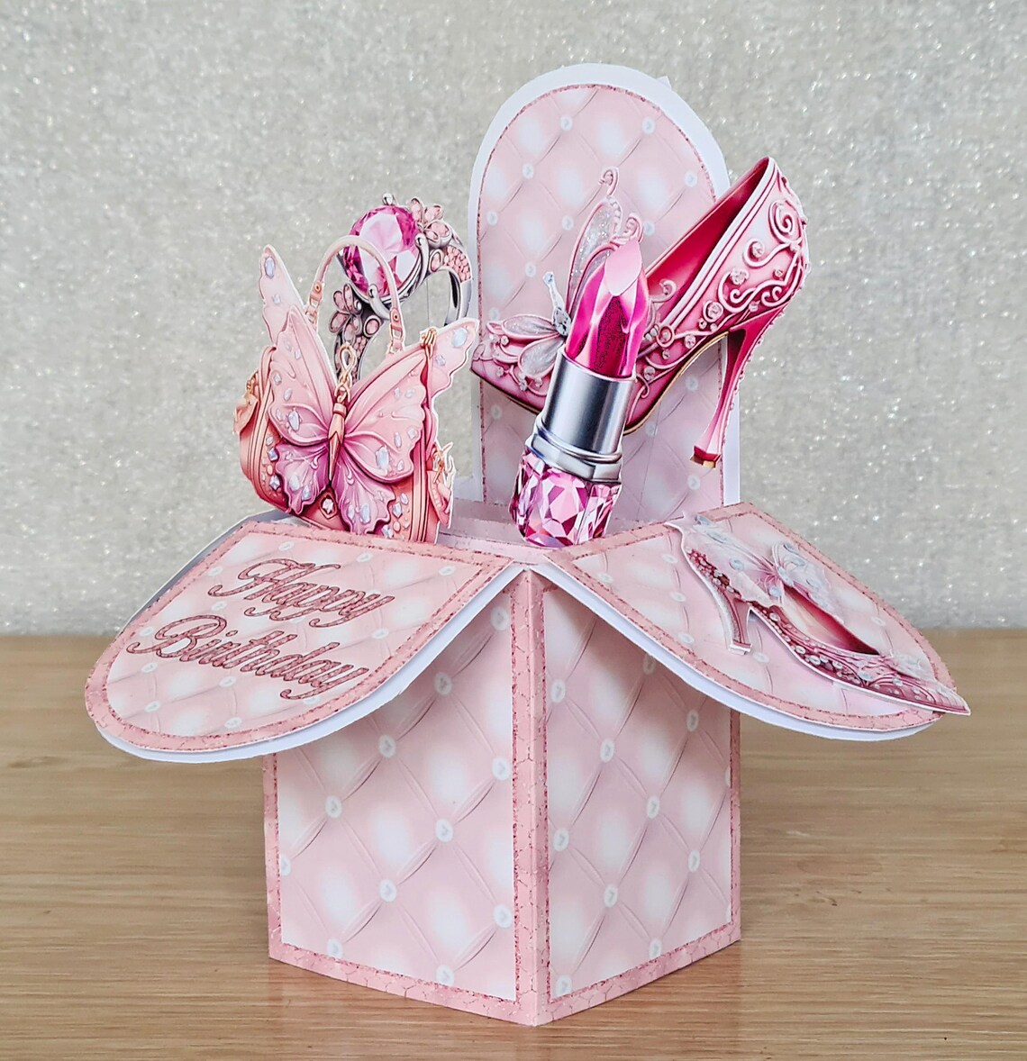 Glam Pop-up Birthday Card, Fashion Handbag, Shoe, Butterfly, Cards for ...