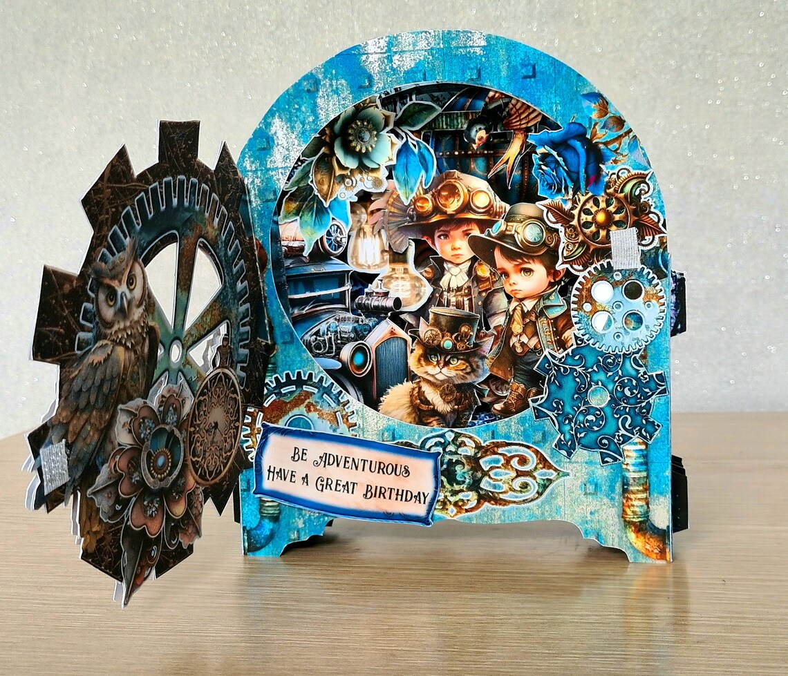 Handmade Steampunk Owl 3D Pop-up Birthday Card - Etsy UK