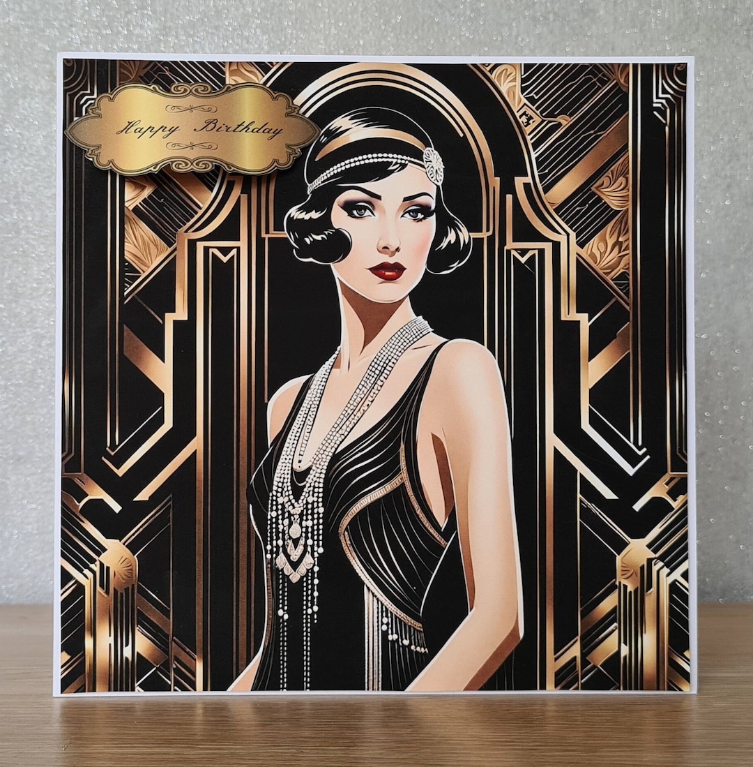 Female Birthday Card, Great Gatsby Flapper Lady Card, Art Deco Roaring ...
