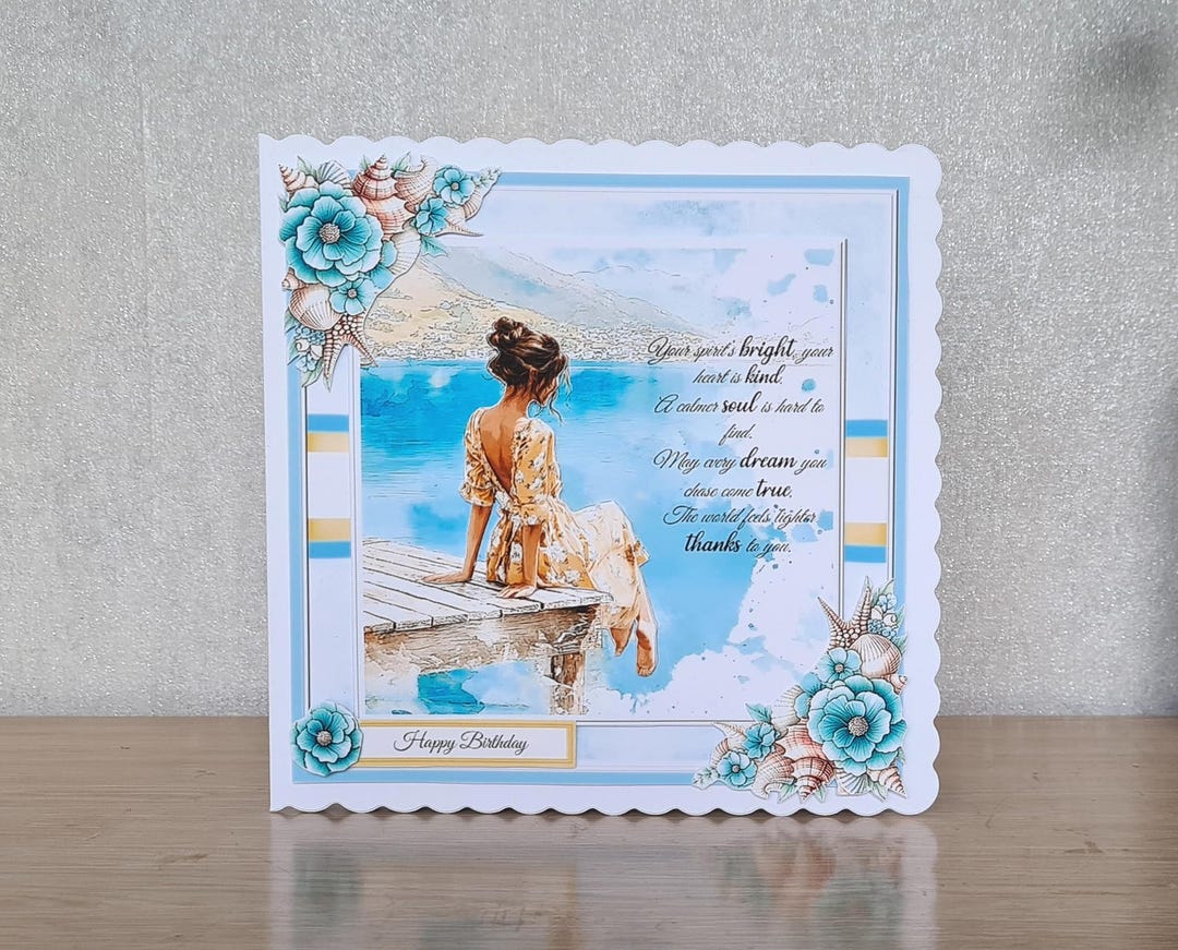 Scenic Pier Sea Birthday Card, 3D Flower, Elegant Nature Cards - Etsy