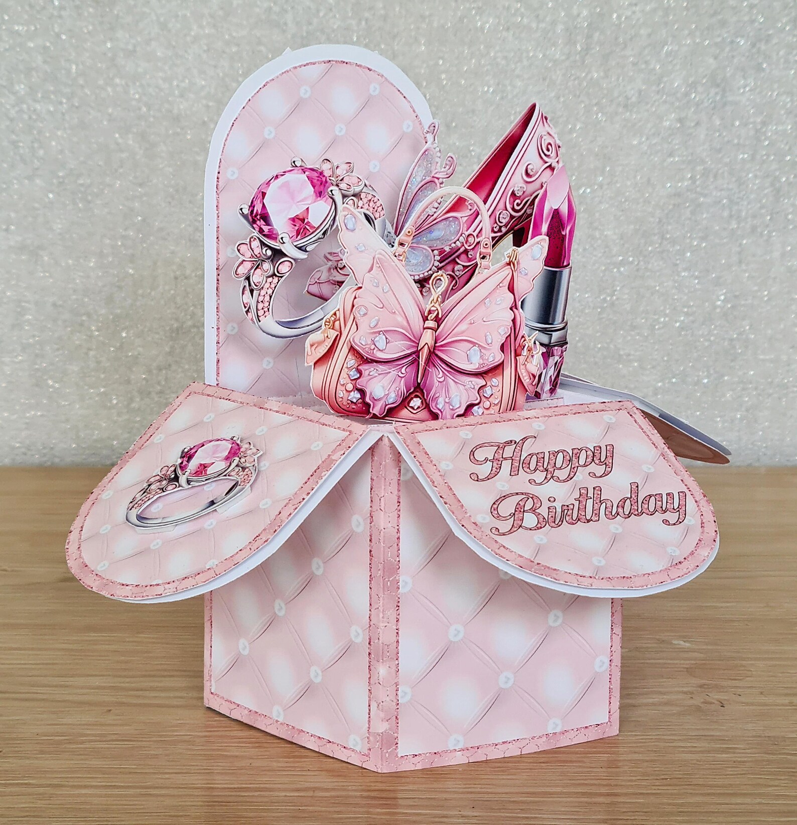 Glam Pop-up Birthday Card, Fashion Handbag, Shoe, Butterfly, Cards for ...