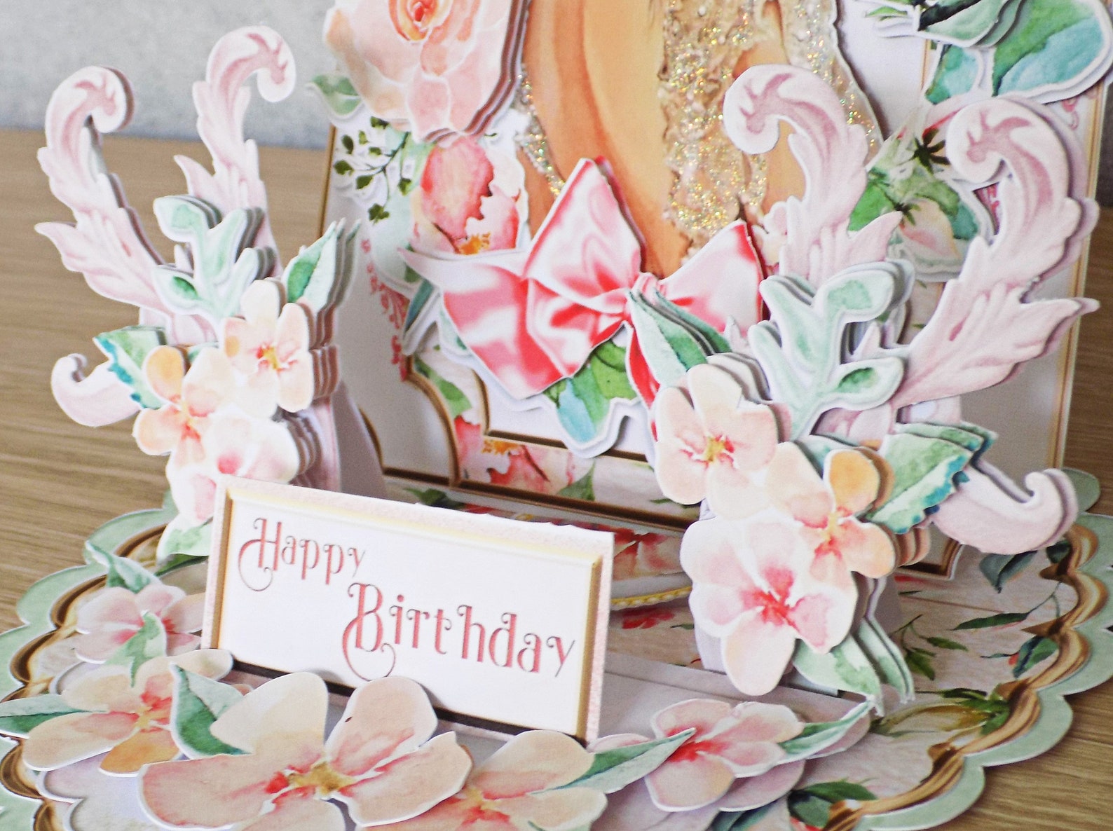 Handmade 3D Pop up Birthday Card, Modern Lady Floral Design Cards for ...