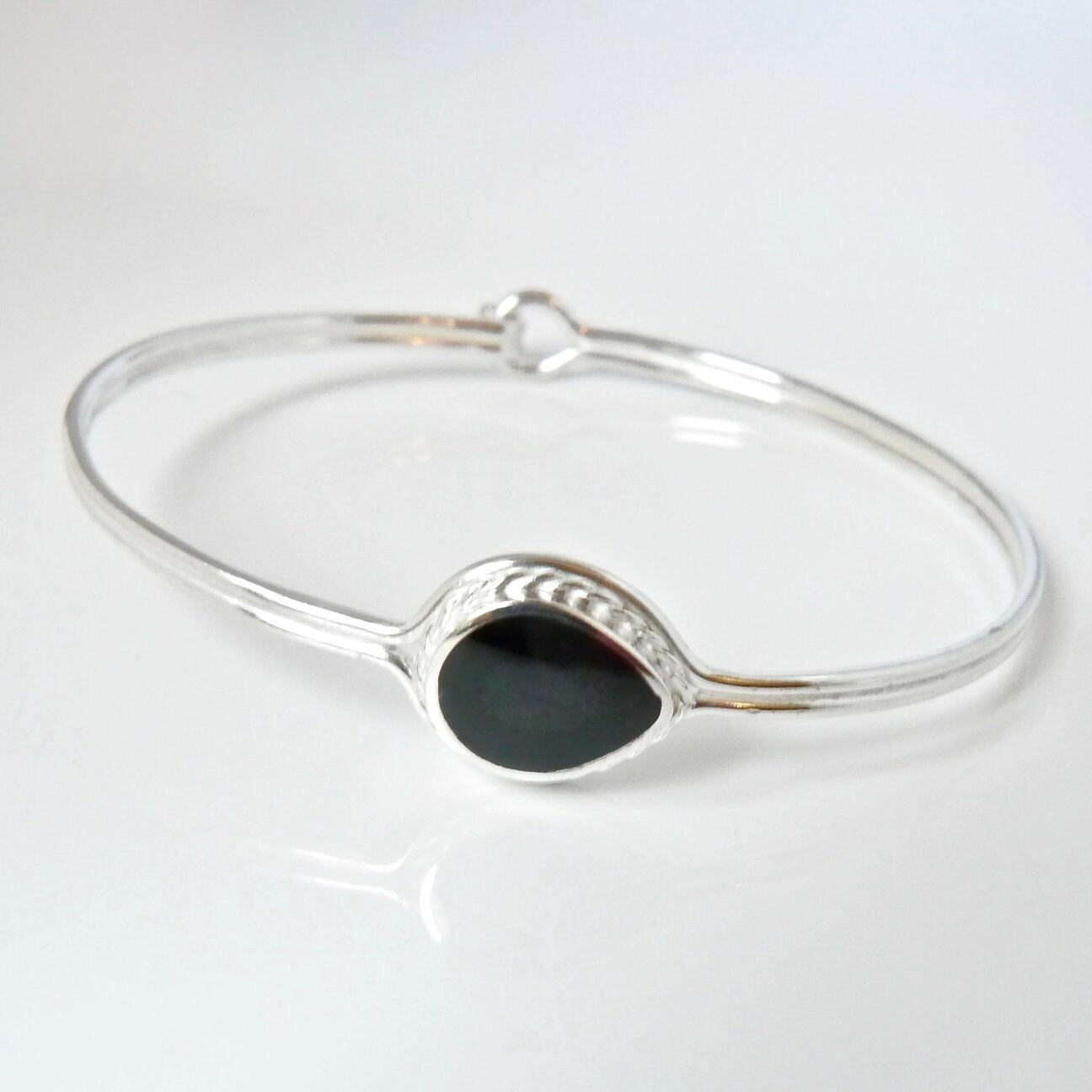 Whitby Jet Bangle Pear Shaped Handmade Sterling Silver - Etsy