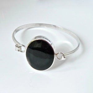 Whitby Jet Bangle- Handmade - Sterling Silver - Tension Bangle Set With ...