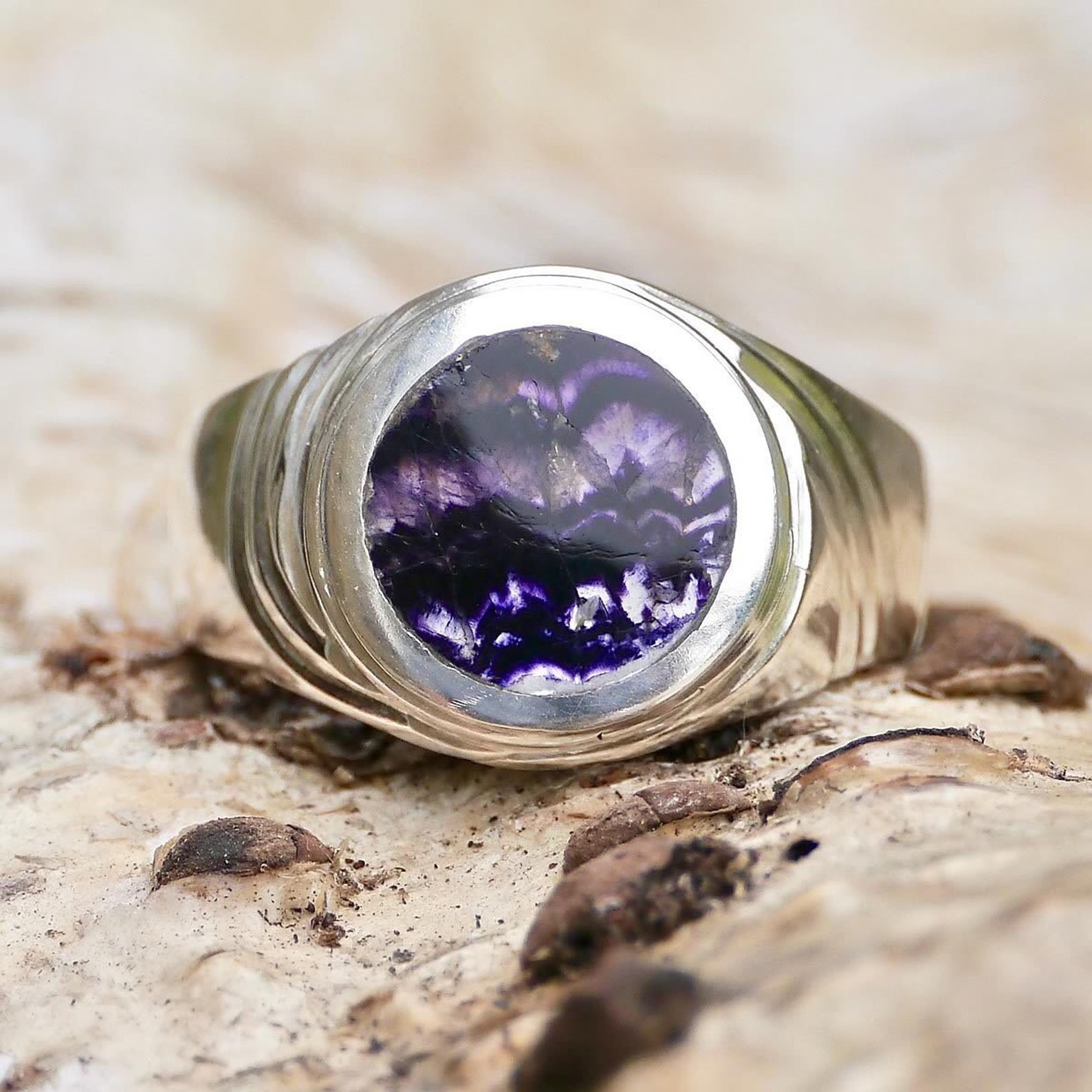 Blue John Gents Ring Round Stone Mens Ring Gents Ring | Etsy