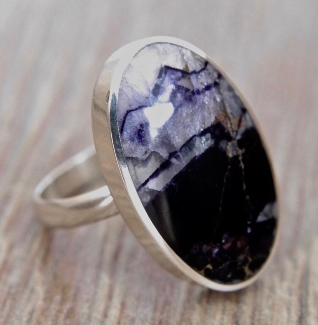 Blue John Ring Handmade Silver Ring Set With an Oval Blue John Stone - Etsy