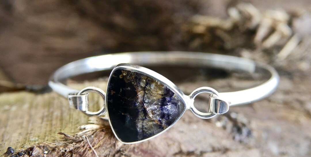 Blue John Bangle Handmade Sterling Silver Tension Bangle Set With Blue ...