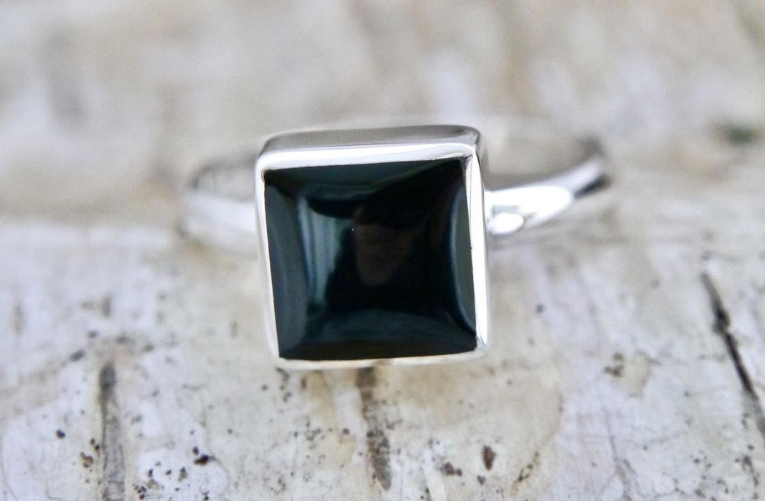 Whitby Jet Ring - Handmade Ring Silver Square - Etsy UK