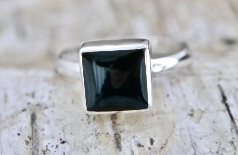 Whitby Jet Ring Handmade Ring Silver Square - Etsy UK