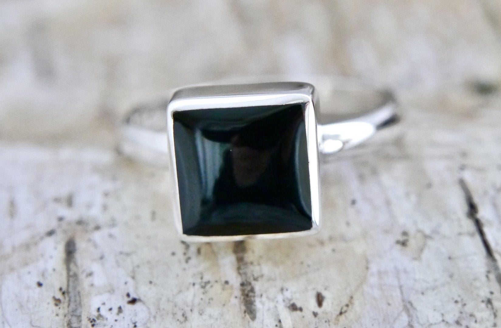 Whitby Jet Ring Handmade Ring Silver Square - Etsy UK