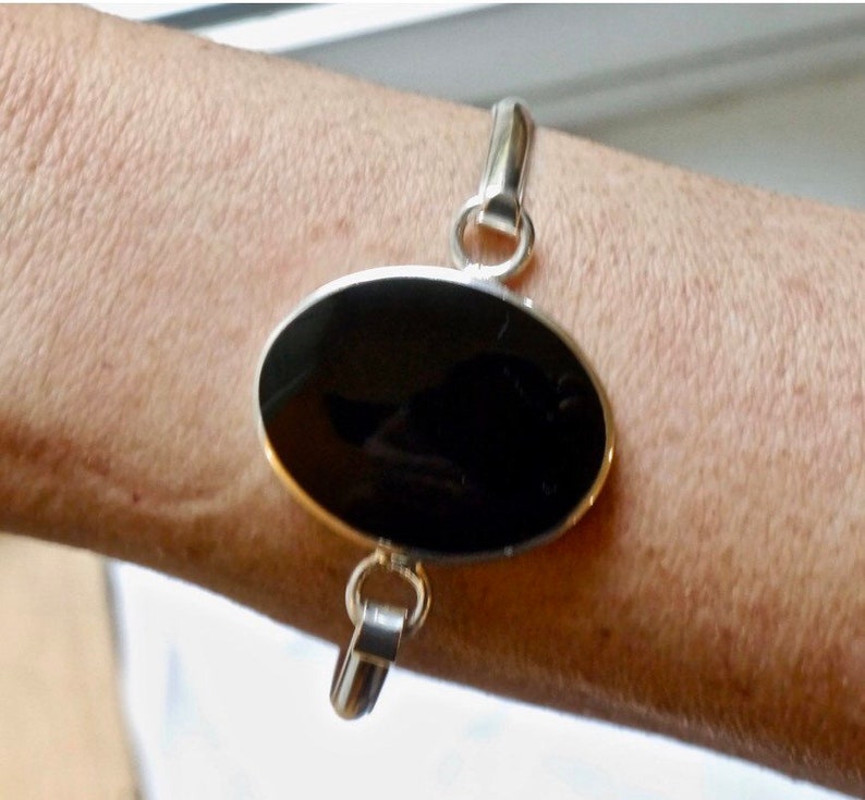 Whitby Jet Bangle Handmade Sterling Silver Tension Bangle | Etsy