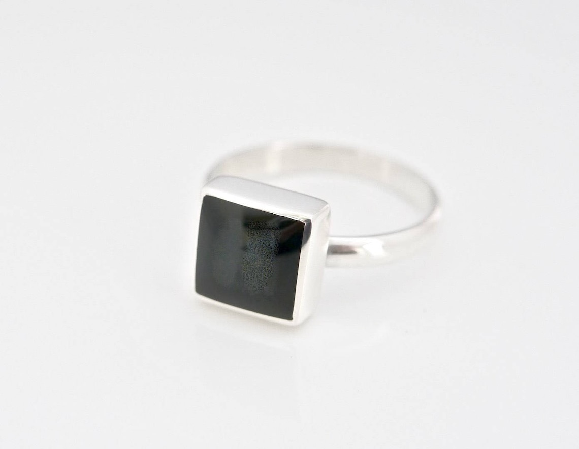 Whitby Jet Ring Handmade Ring Silver Square - Etsy UK
