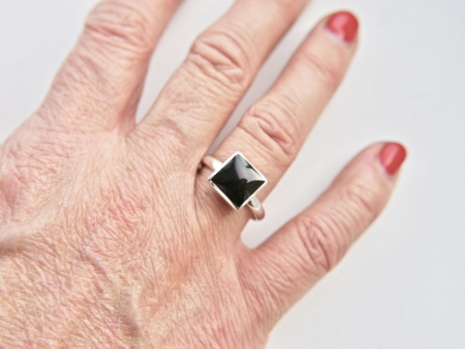 Whitby Jet Ring Handmade Ring Silver Square - Etsy UK