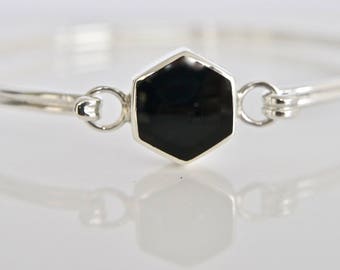 Whitby Jet Bangle Handmade Sterling Silver Tension Bangle | Etsy