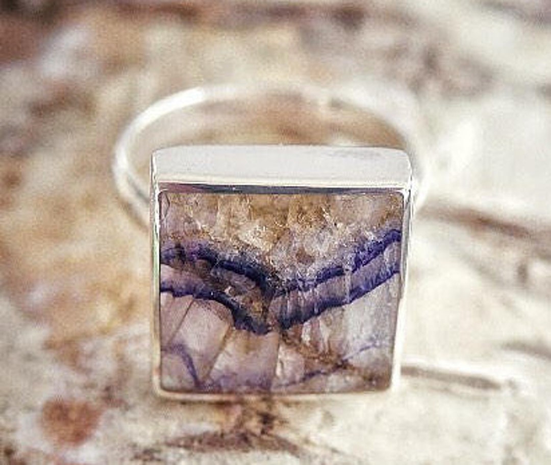Blue John Ring Handmade Sterling Silver Square Ring Set With Blue John ...