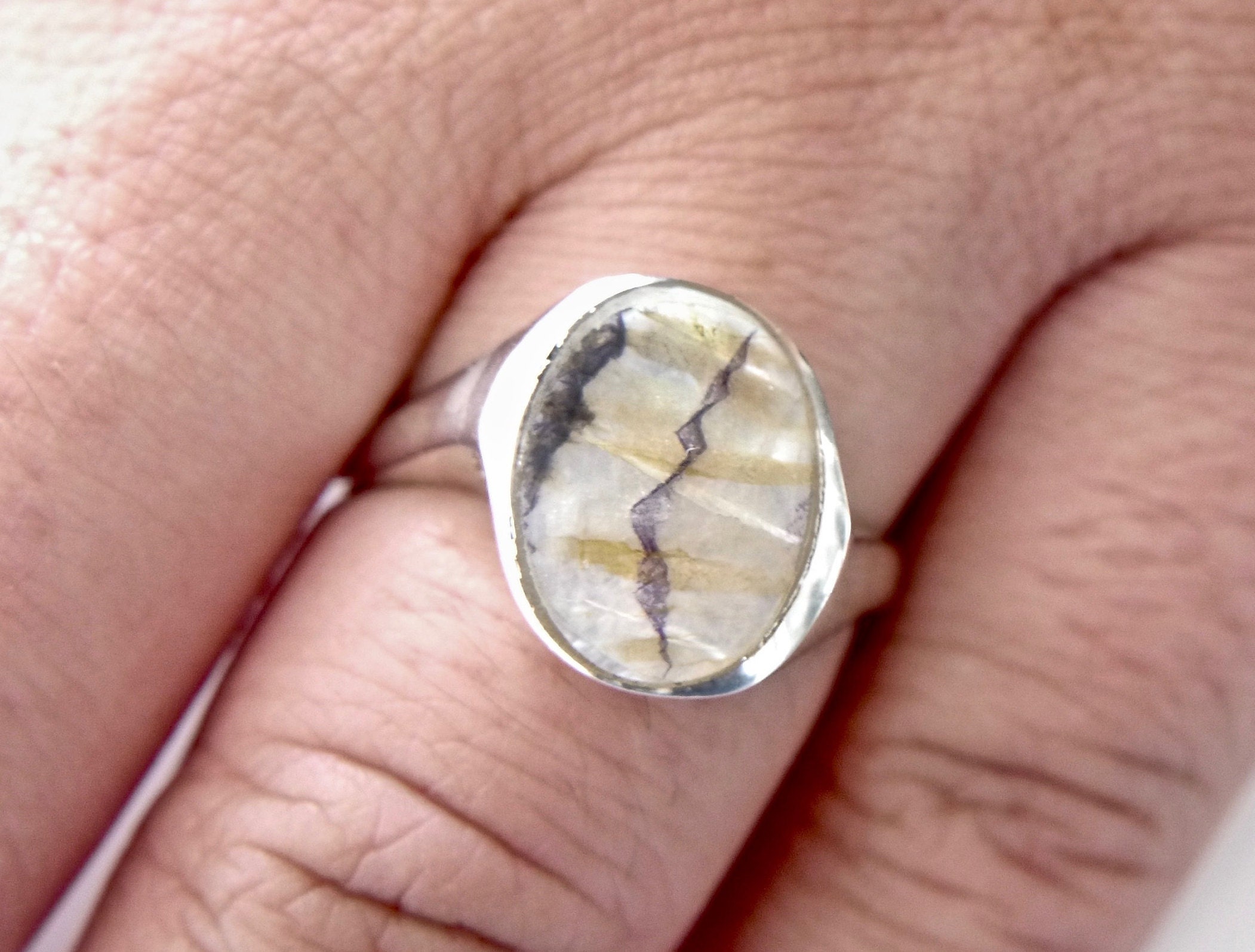 Blue John Ring Womens Ring Handmade Silver Ring Oval Stone | Etsy