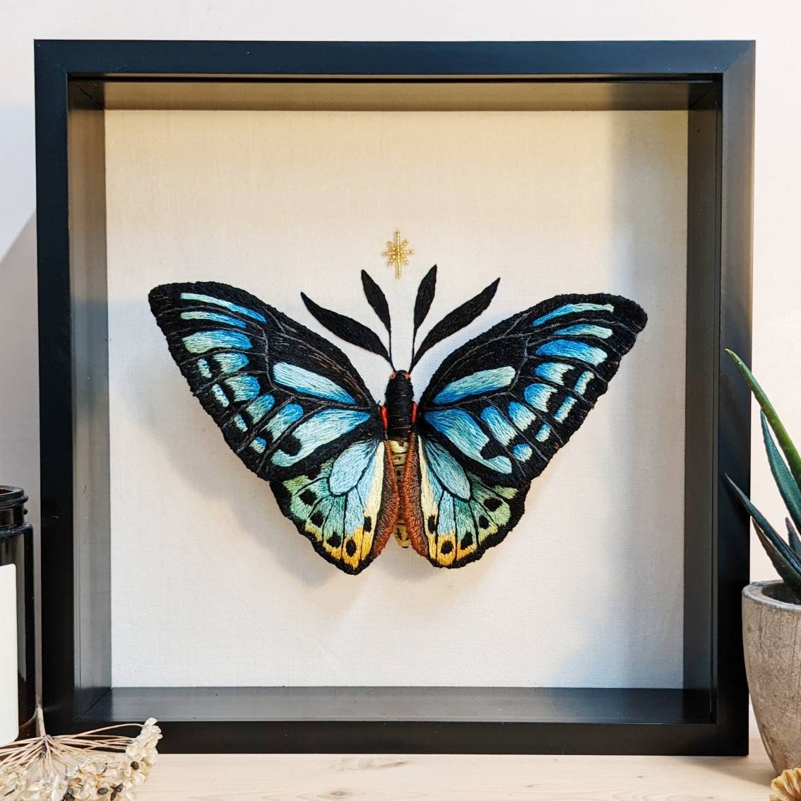 Realistic 3D Butterfly Embroidery Art Framed Birdwing Faux - Etsy