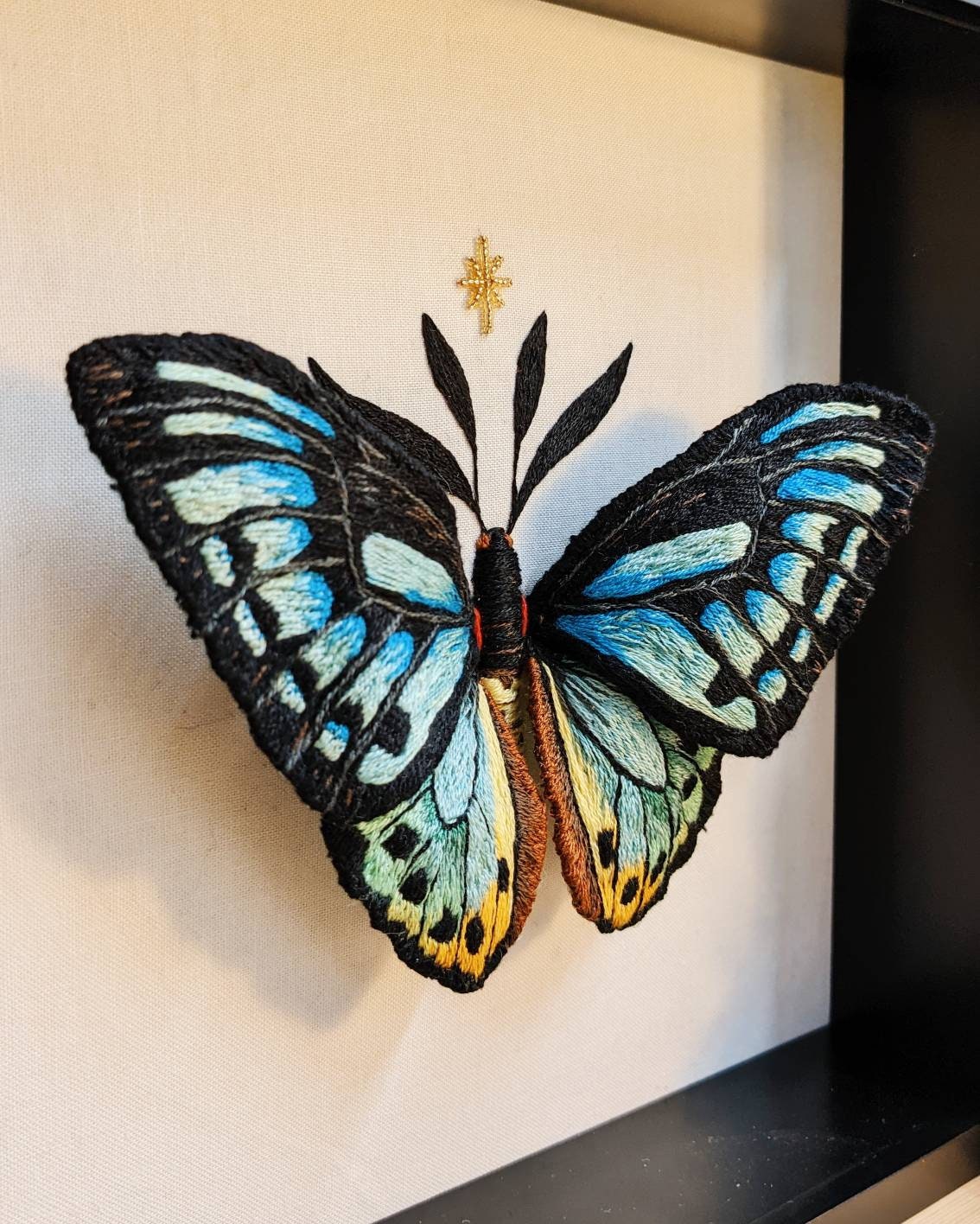 Realistic 3D Butterfly Embroidery Art Framed, Birdwing Faux Taxidermy ...