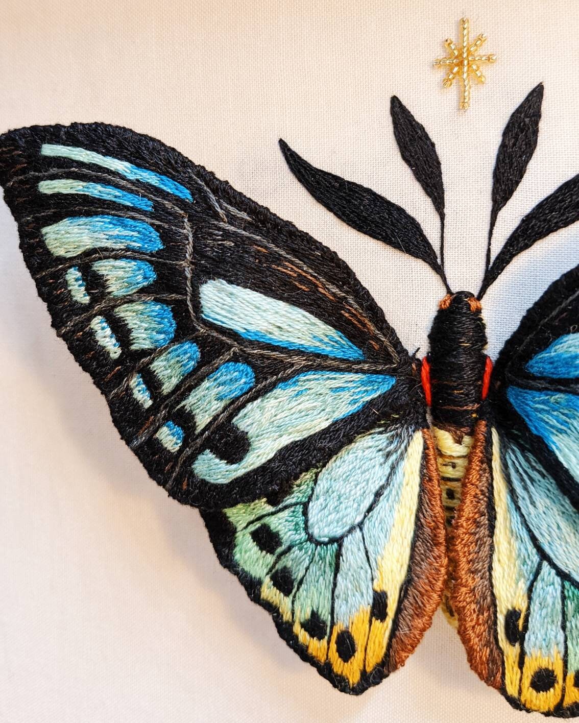 Realistic 3D Butterfly Embroidery Art Framed, Birdwing Faux Taxidermy ...