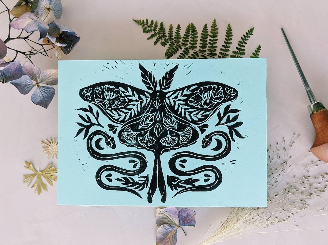 Butterfly and Snakes Lino Cut Print, Botanical Wall Art (5 X 7) - Etsy