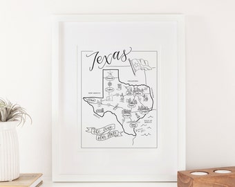 Texas State Hand-drawn Map Poster Authentic 24x18 - Etsy