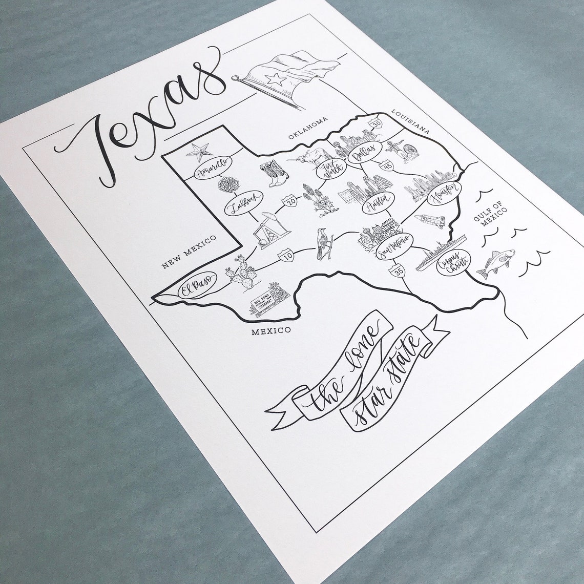Texas Illustrated Map Texas Wall Art Print Nursery Decor - Etsy