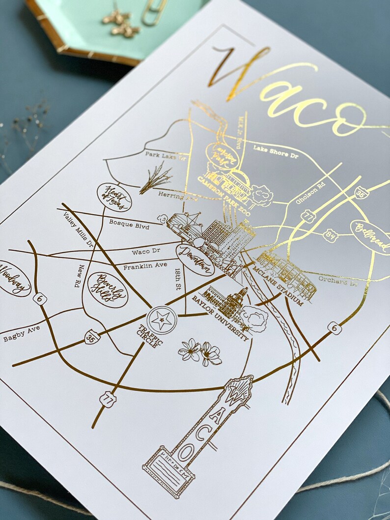 Waco Illustrated Map, Texas Map, Baylor Wall Art Print, Nursery Decor ...