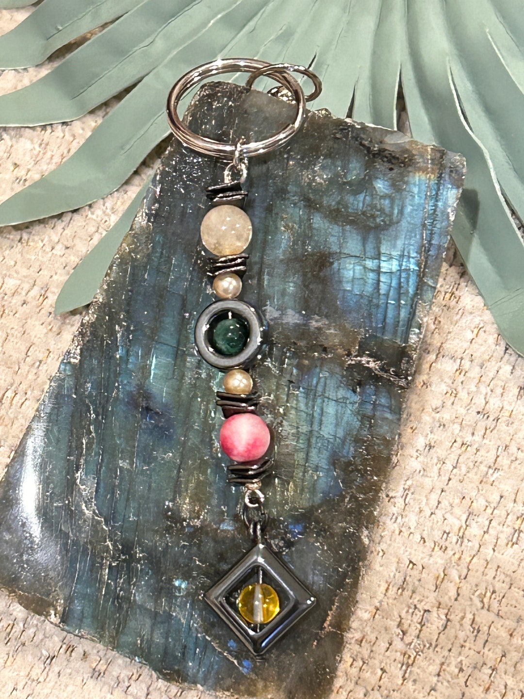 Hematite & Emerald Fidget Keychain - Etsy