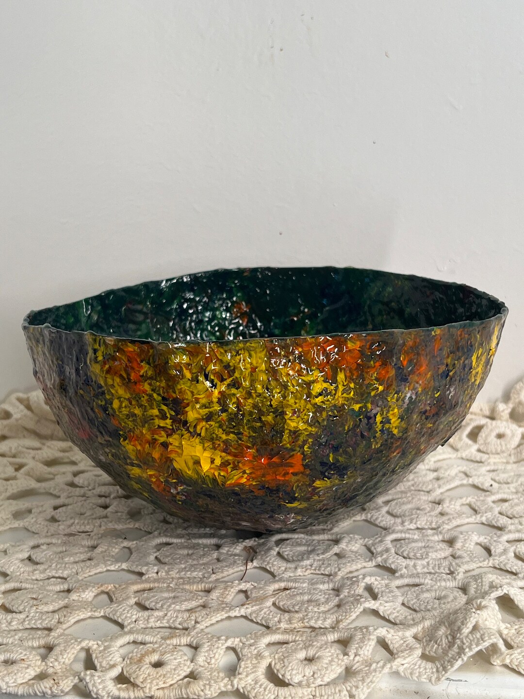 Spring Tangle – Handmade Paper Sculptured Bowl in Fresh Greens and ...