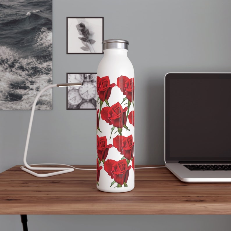 Dozen Red Roses Slim Water Bottle - Etsy