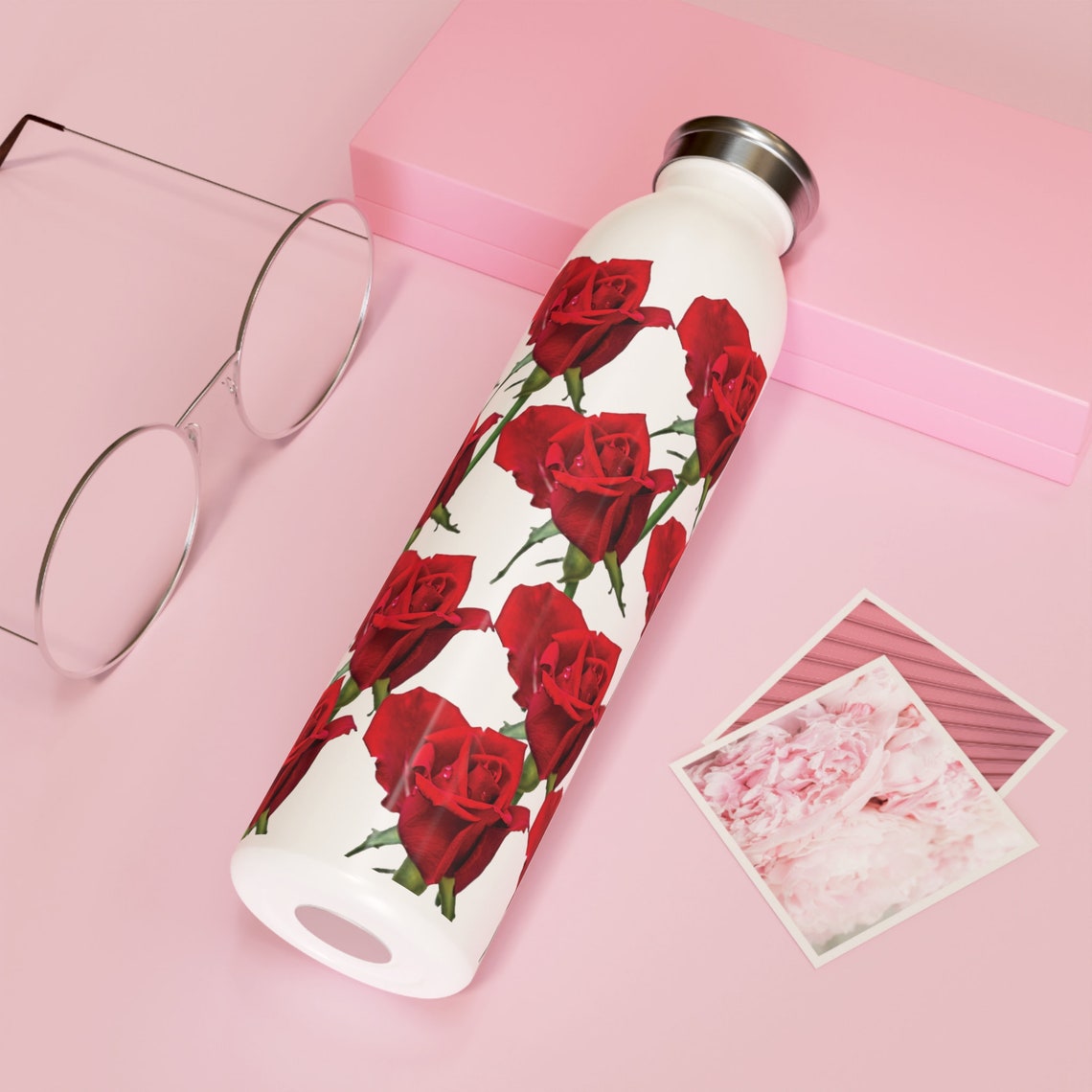Dozen Red Roses Slim Water Bottle - Etsy