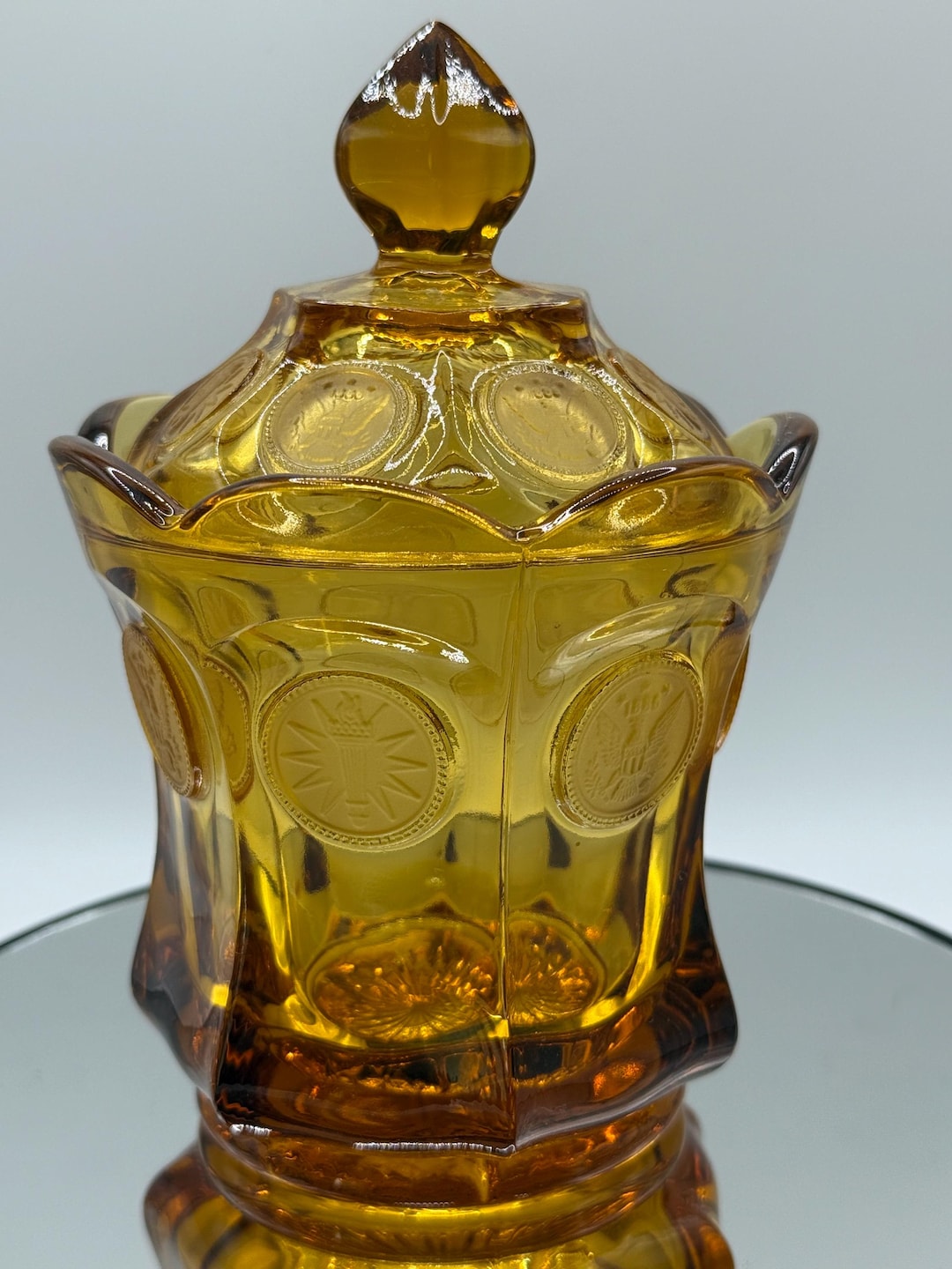 Vintage Fostoria - Amber Coin Coin Glass - Covered Dish - Etsy