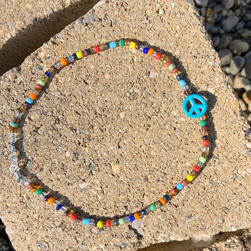 Peace Sign Chokerpeace Sign Necklacebeaded Choker/beaded | Etsy