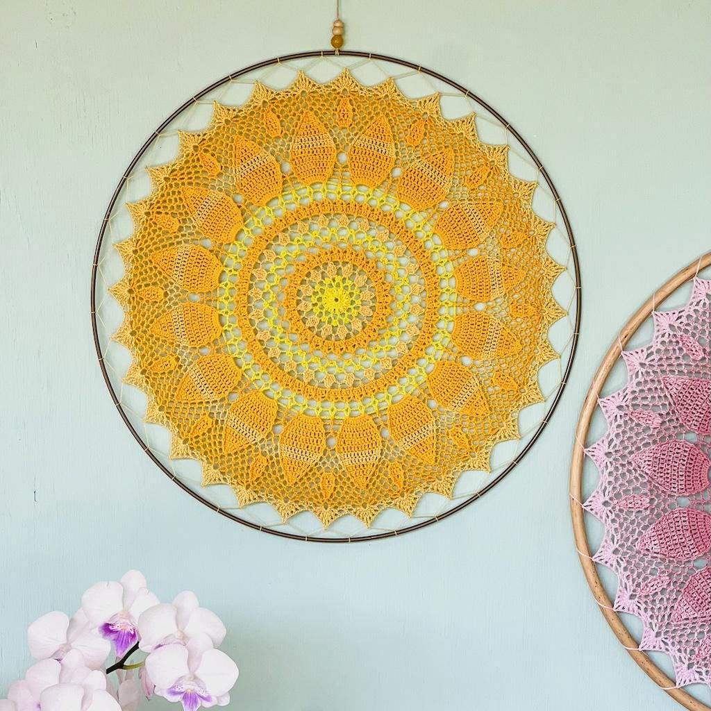 Crochet Mandala PATTERN: SUNSHINE, 40 Cm Round Boho Wall Hanging, Doily ...