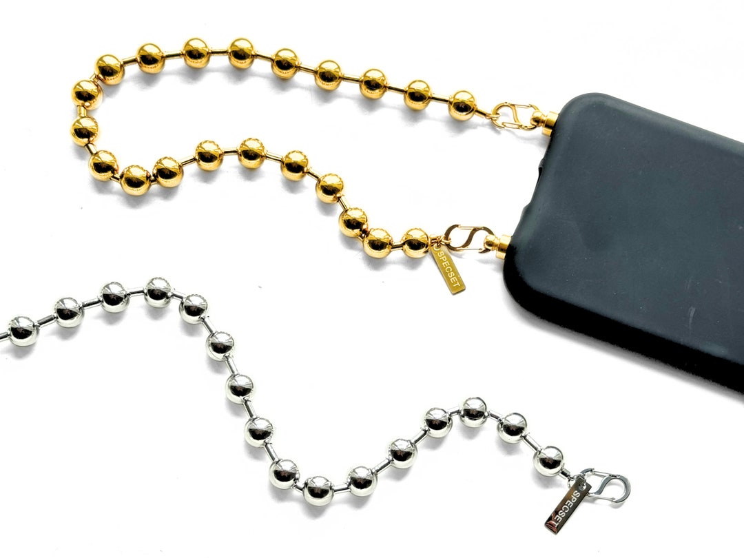 Ball Chain Phone Strap | Chunky Phone Chain in Gold or Silver Stainless ...