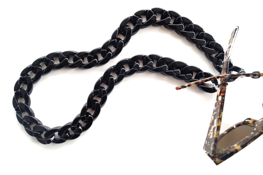 Chunky Black Glasses Chain - Modern Acrylic Chain for Sunglasses and ...
