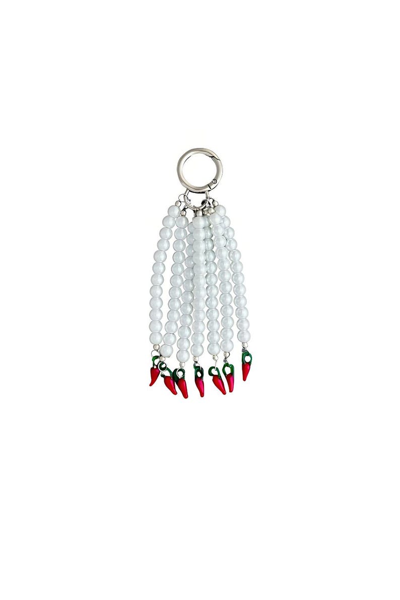 Pearl Pepper Keychain: Glass Pearl Bag Charm With Lampwork Chili Beads ...