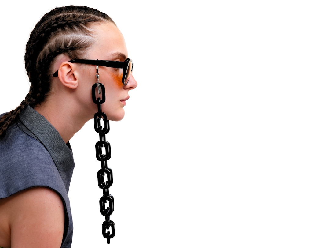 Black Chunky Sun Glasses Chain for Women With Squared Acetate Links ...